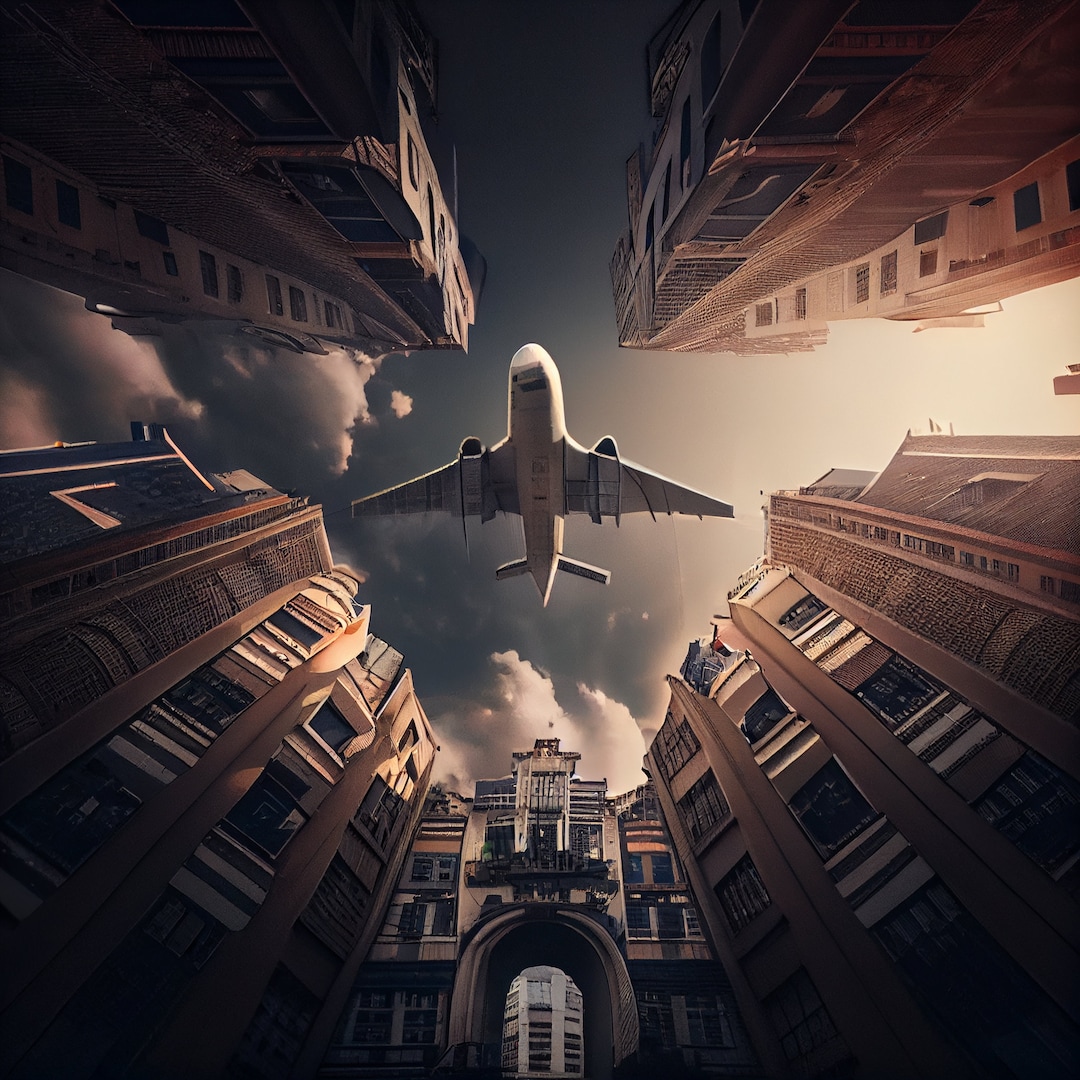 Plane Overhead in the City, Digital Art Print, Wall Art - Etsy