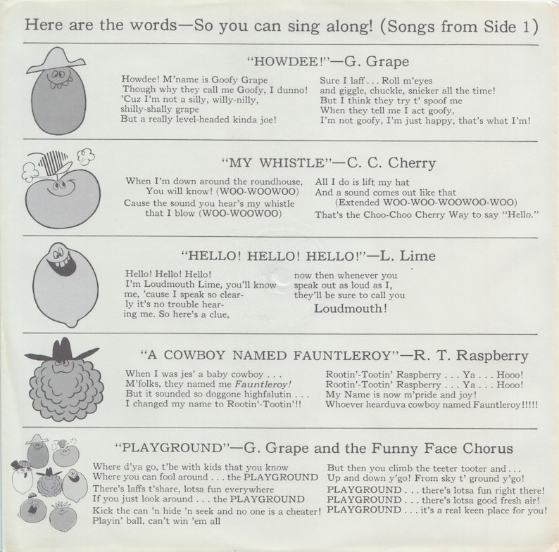 Goofy Grape Sings 1966 Picture Sleeve Funny Face Gang Pillsbury 7" EP ...