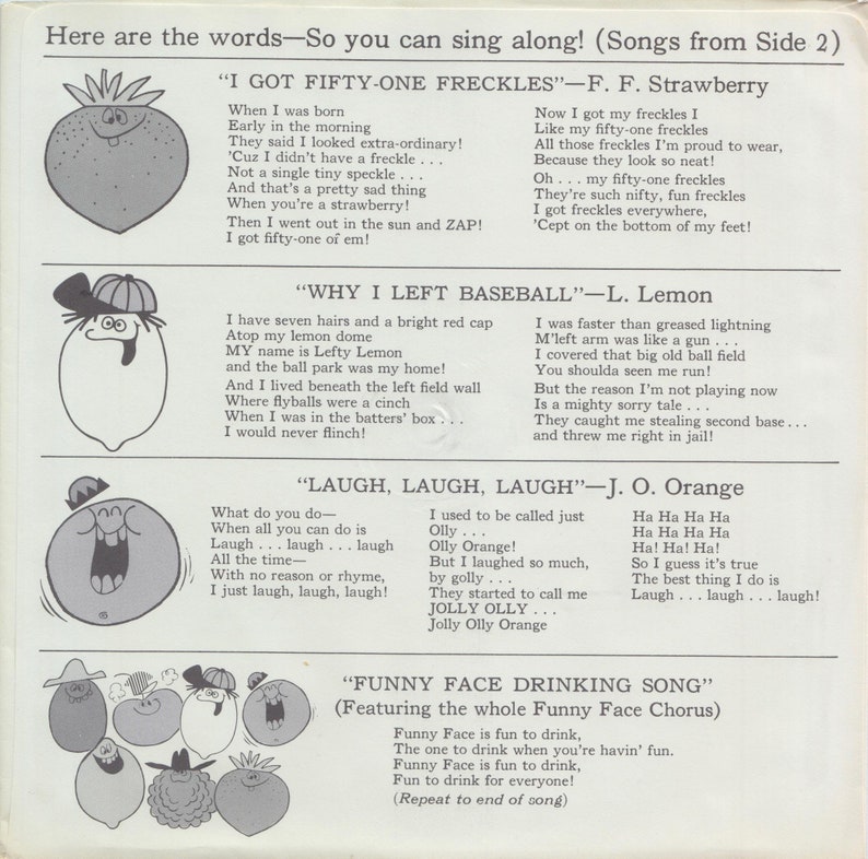 Goofy Grape Sings 1966 Picture Sleeve Funny Face Gang Pillsbury 7" EP ...
