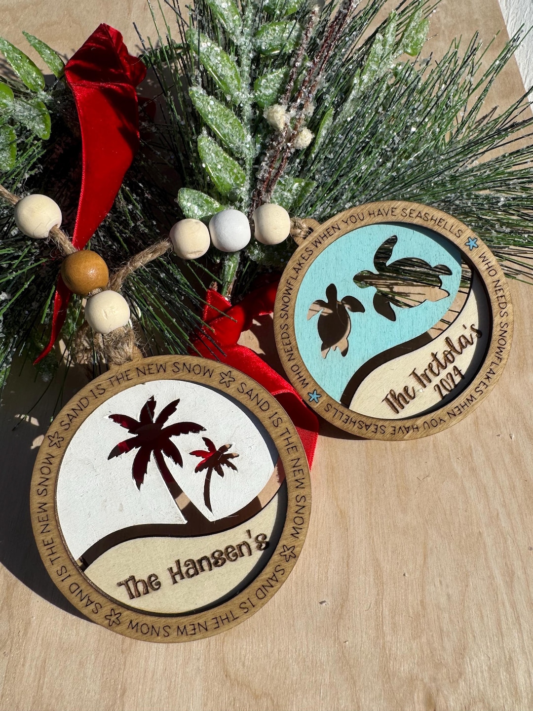 Beach Themed Christmas Ornament: Laser Cut Baltic Birch, Personalized ...