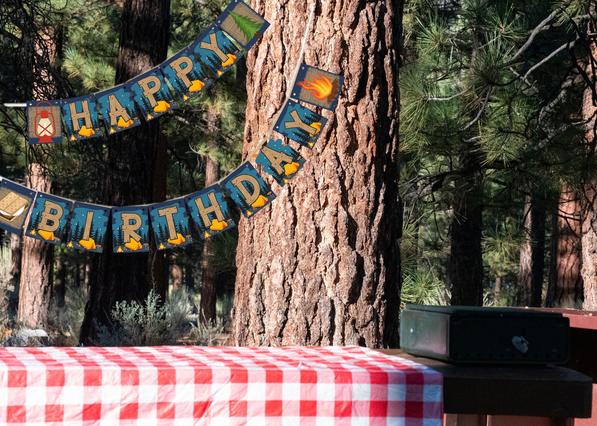 Happy Birthday Banner Camping Themed, Shipped, Party Picks, Food ...