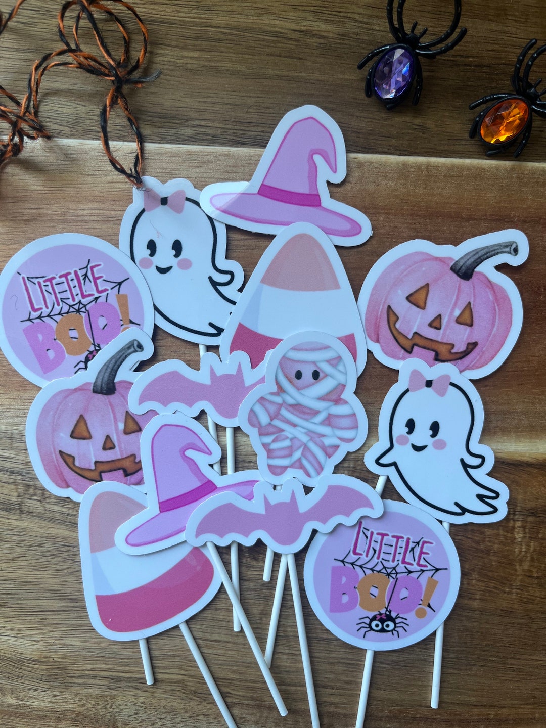 Pink Halloween Cupcake Toppers: Ghost, Pumpkin, Bat Party Picks - Etsy