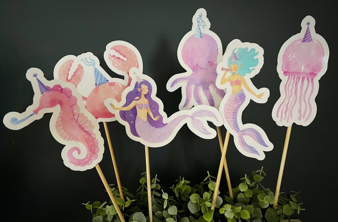 6 Piece Centerpiece Stick Set, Mermaid Themed, Shipped, Party, Fish ...