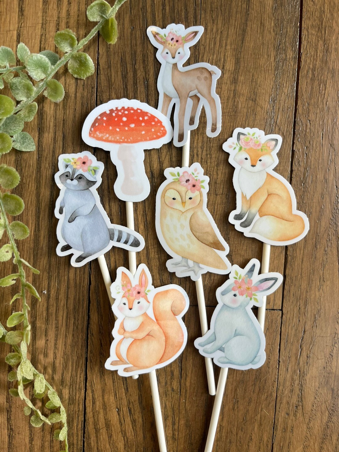 12 Girly Woodland Cupcake Toppers, Shipped, Forest Animal, Baby Shower ...
