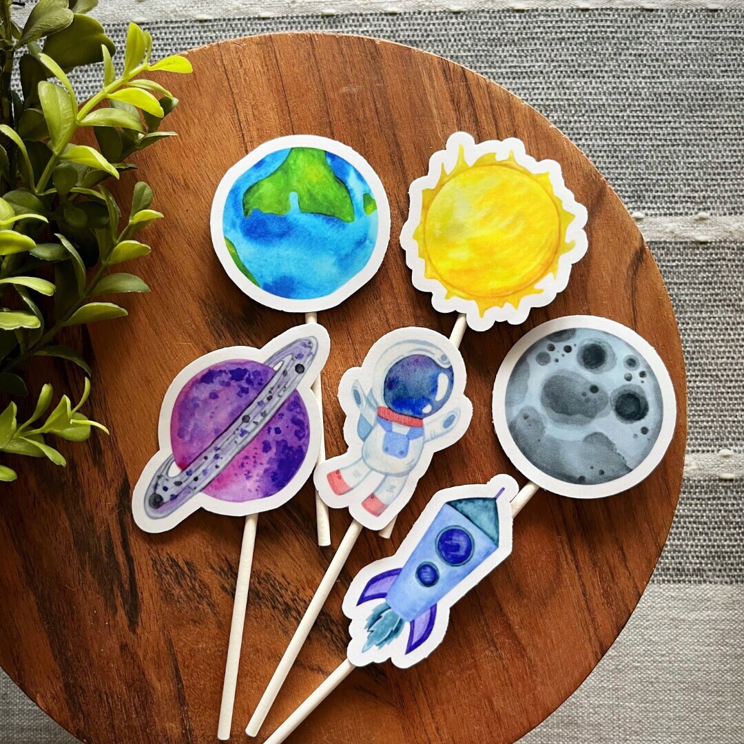 12 Space Themed Cupcake Toppers, Outer Space, Space Birthday Party ...