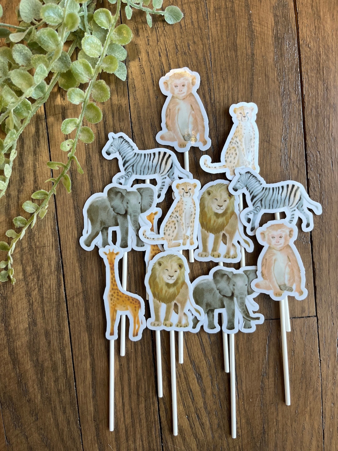 12 Safari Animal Cupcake Toppers, Shipped, Party Picks, Food Picks ...