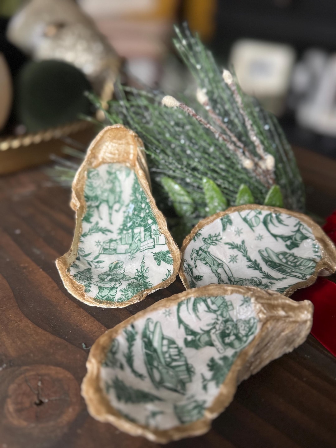 Decoupage Oyster Shell Trinket Holder, Christmas Ornament, LBI New ...