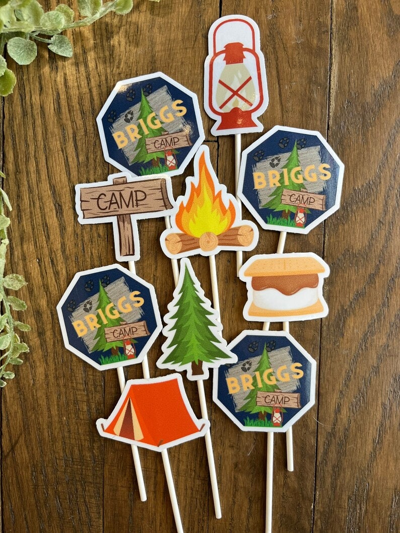 Happy Birthday Banner Camping Themed Shipped Party Picks - Etsy