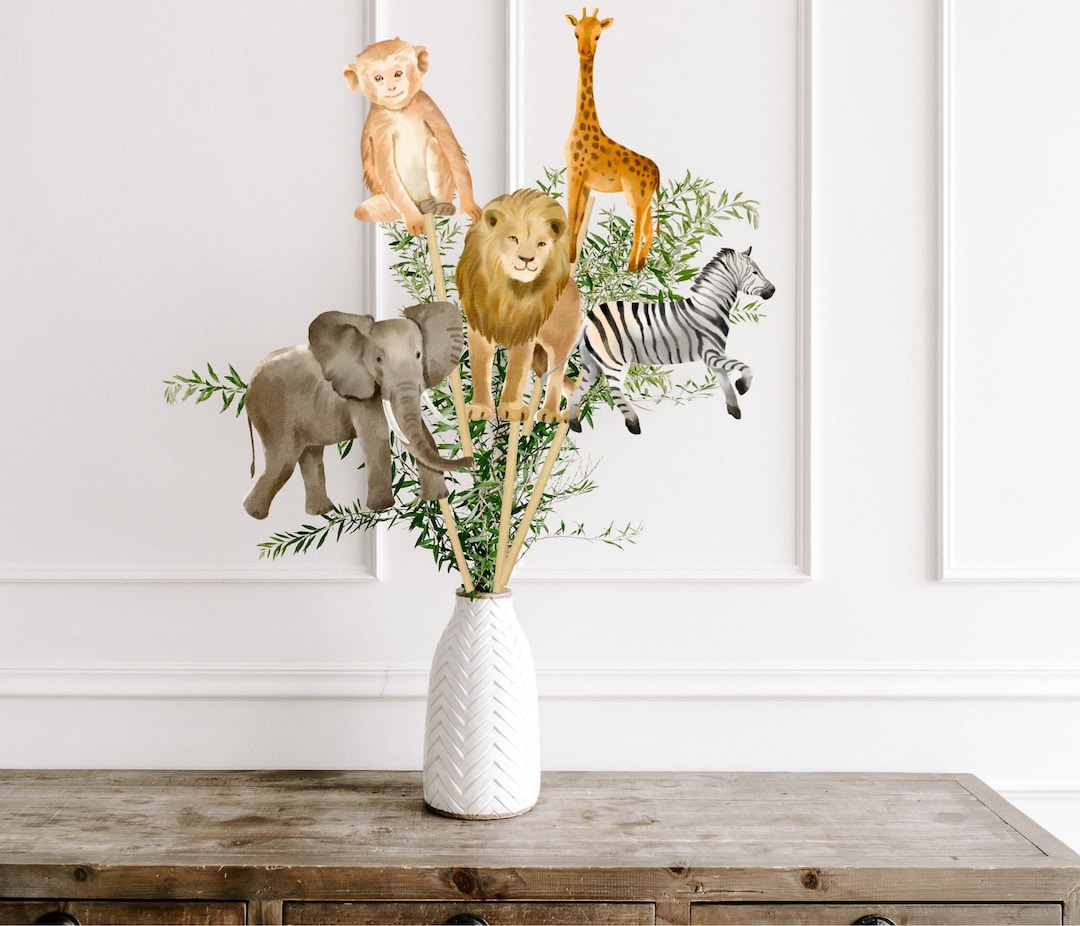 5 Safari Animal Centerpiece Sticks, SHIPPED, Table Decor, Jungle ...