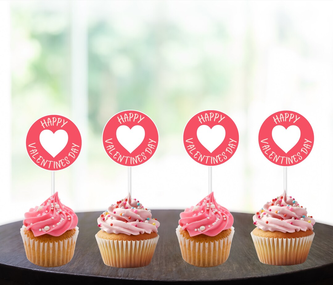 12 Happy Valentines Day Cupcake Toppers, Heart, Valentines, Class Party ...