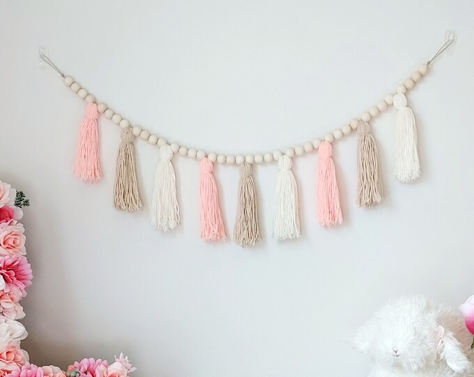 Blush and Tan Tassel Garland, Boho, Wall Decor, Pink Nursery Decor ...