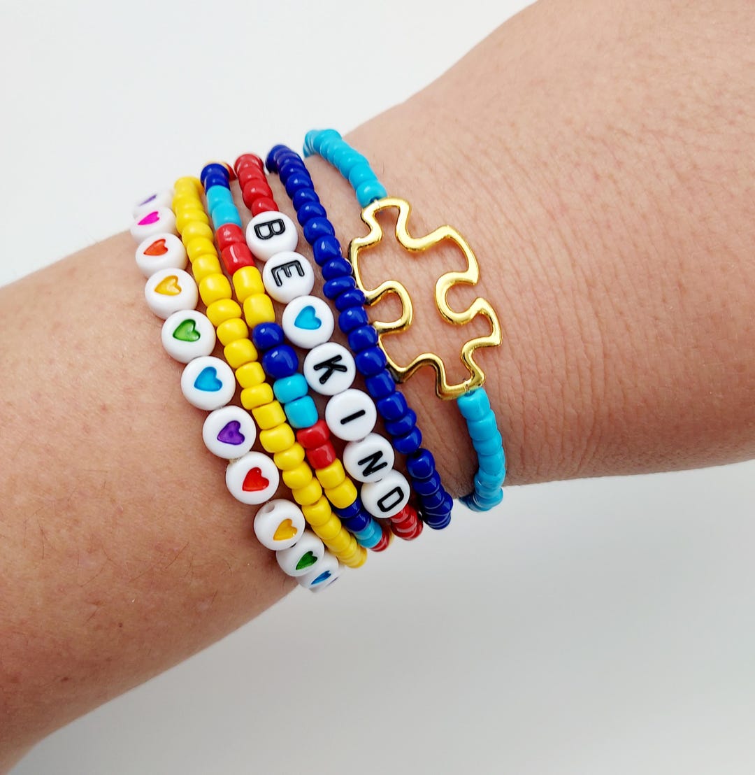 Autism Awareness Puzzle Piece Bracelet: Be Kind Stacking Jewelry - Etsy