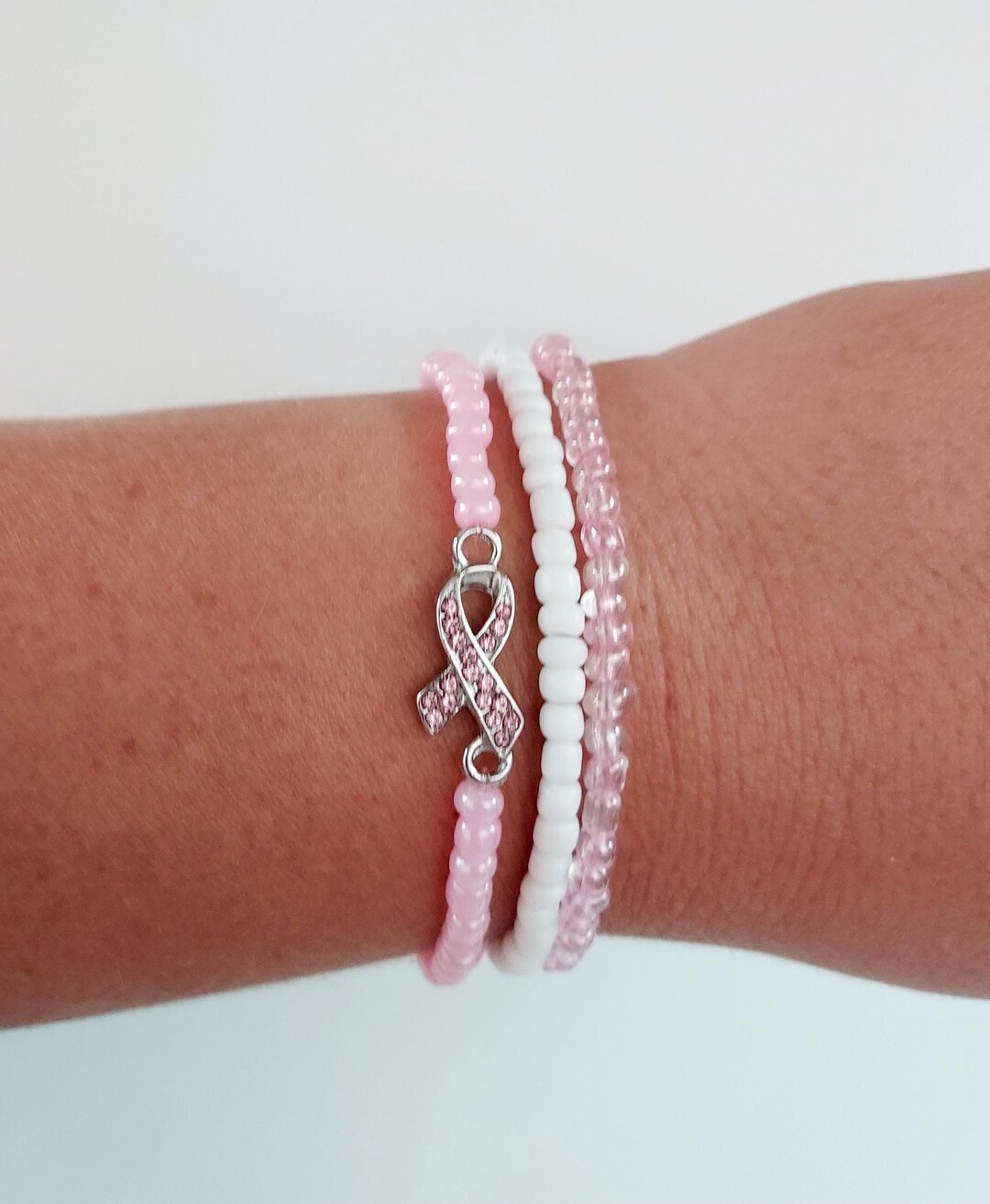 Pink Ribbon Breast Cancer Awareness Charm Bracelet: Survivor Stacking ...