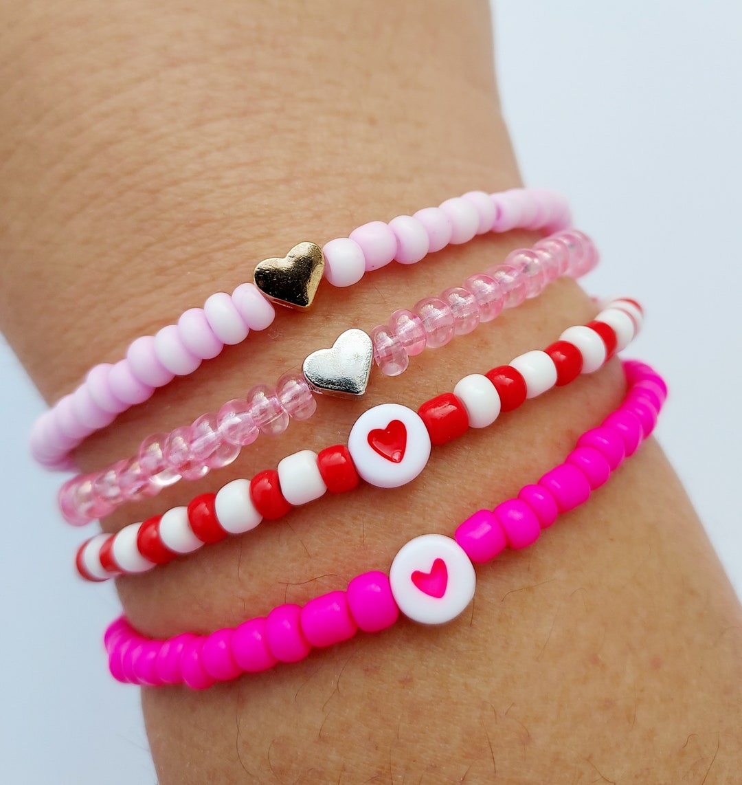 Valentines Day Bracelet, Heart Charm Bracelet, Red and Pink Jewelry ...