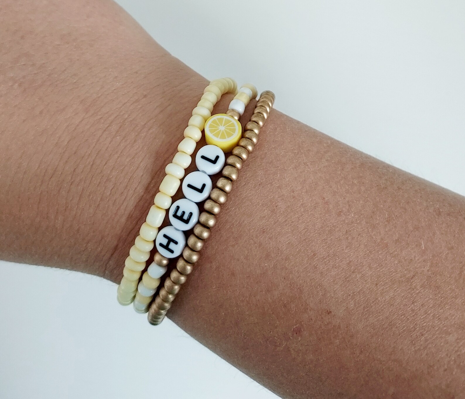 Lemon Stacking Seed Bead Bracelet, Summer Bracelets, Food Jewelry ...