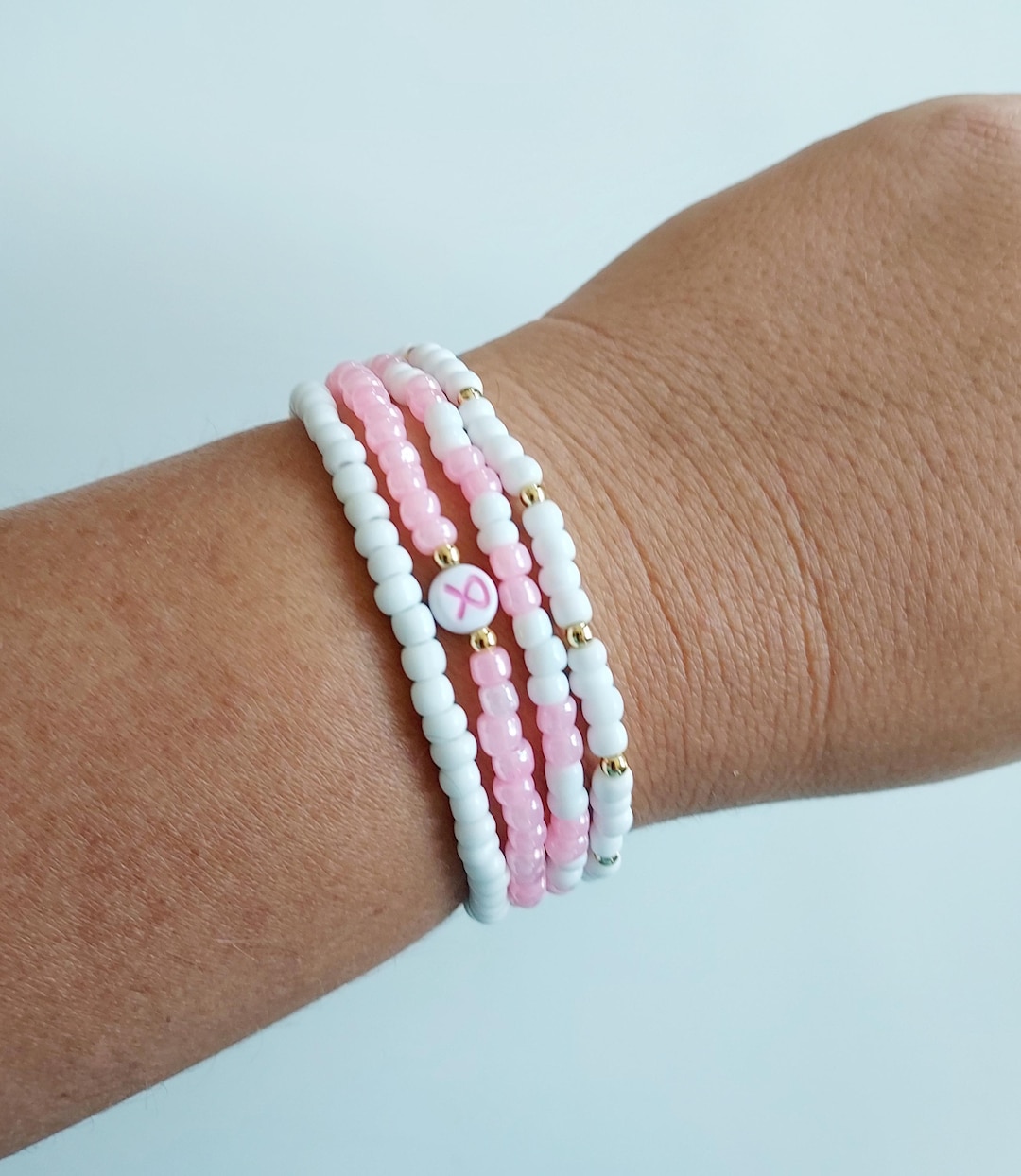 Pink Ribbon Beaded Bracelet: Breast Cancer Awareness Jewelry - Etsy