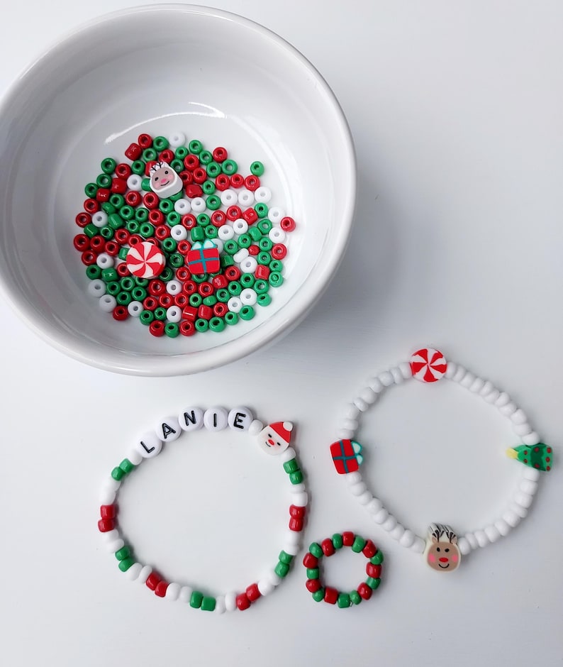 DIY Christmas Bracelet Kit: Personalized Name Beads, Holiday Charms - Etsy