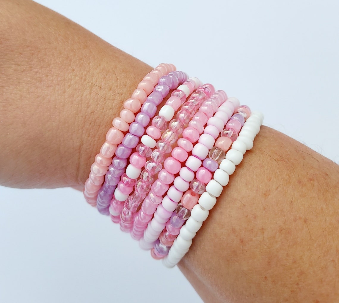 Pastel Bracelets, Easter Stretch Bracelets, Spring Jewelry, Seed Bead ...