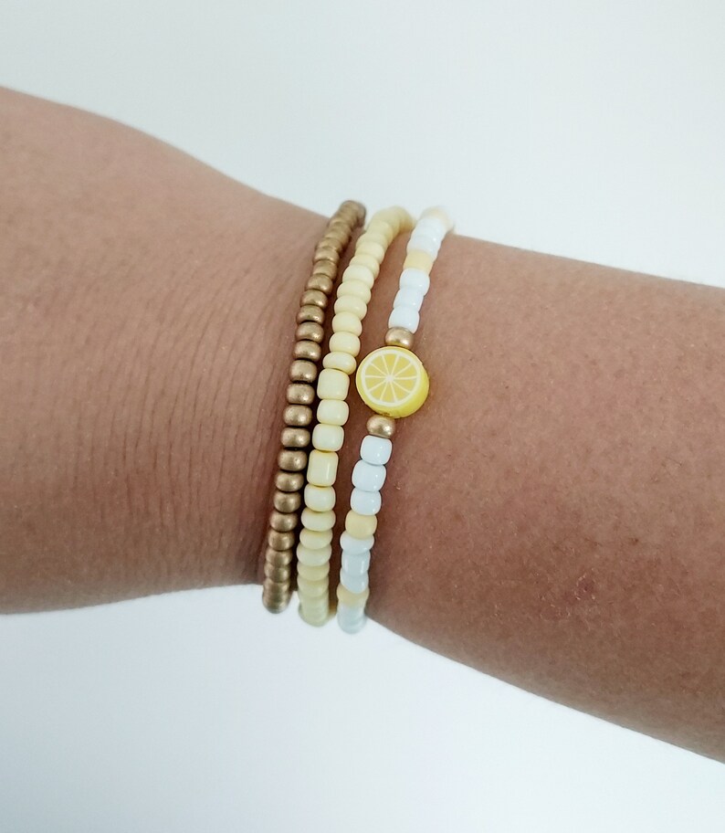 Lemon Stacking Seed Bead Bracelet, Summer Bracelets, Food Jewelry ...