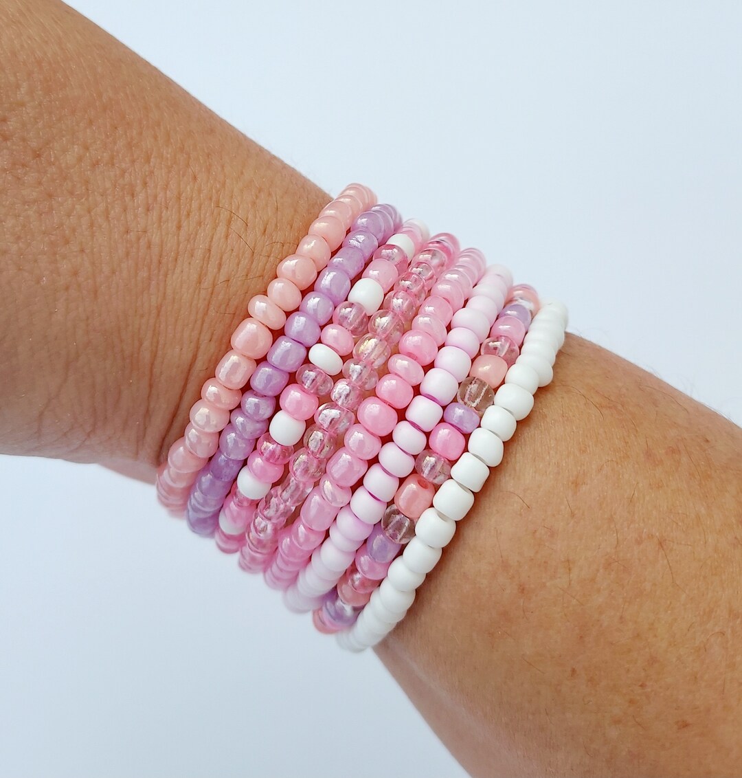 Pastel Bracelets, Easter Stretch Bracelets, Spring Jewelry, Seed Bead ...