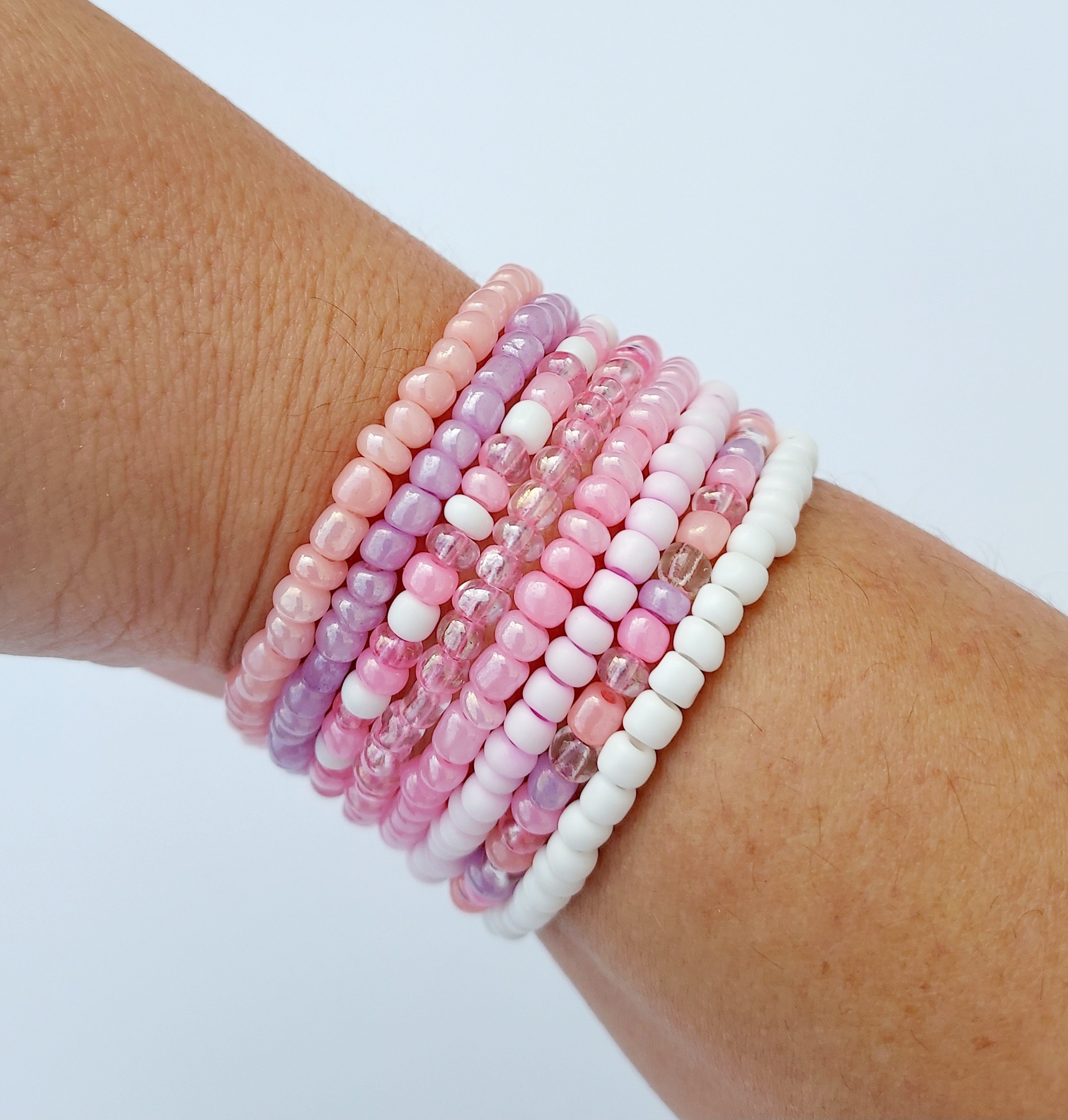 Pastel Bracelets, Easter Stretch Bracelets, Spring Jewelry, Seed Bead ...