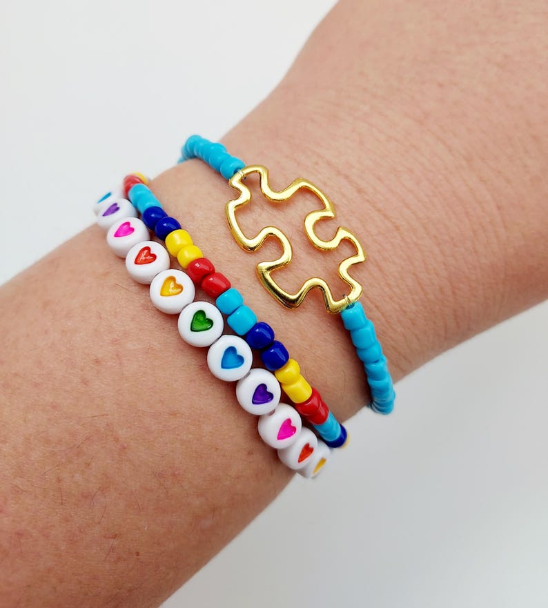 Autism Awareness Puzzle Piece Bracelet: Be Kind Stacking Jewelry - Etsy