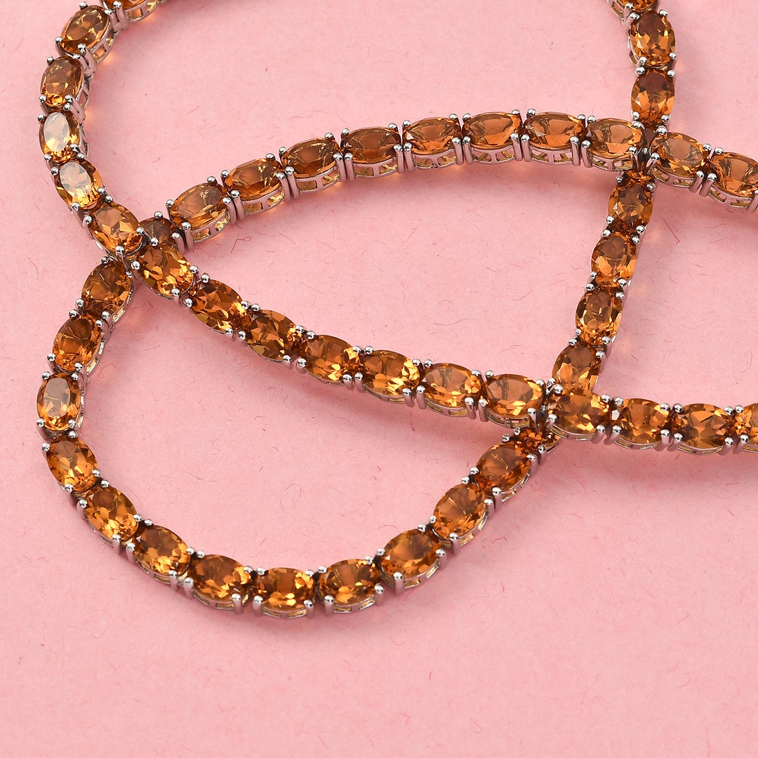 Madeira Citrine Tennis Necklace in Platinum Plated Sterling Silver ...