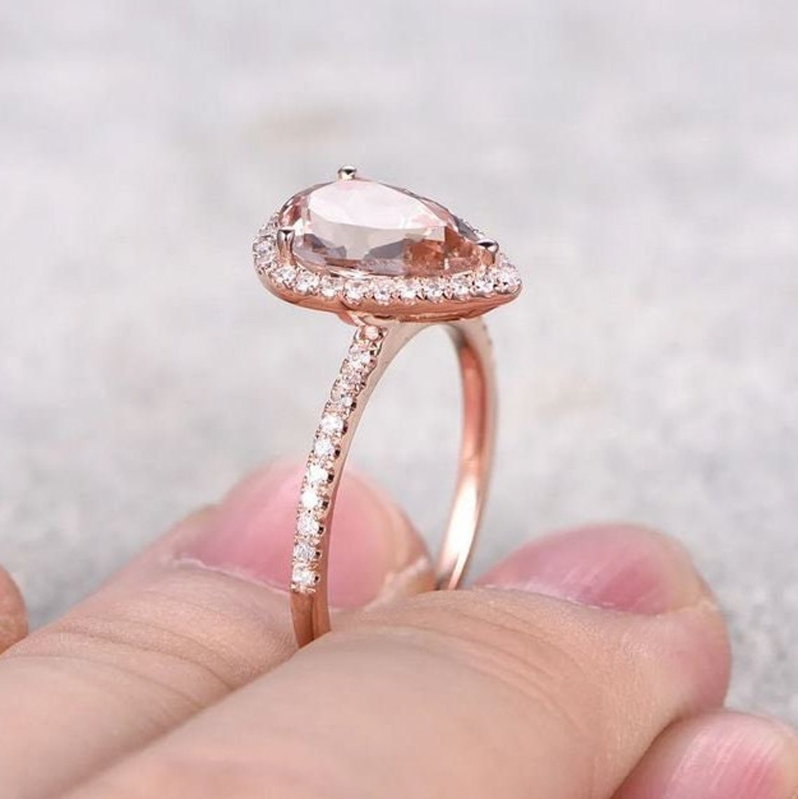Pear Cut Natural Morganite Wedding Ring in 14K Solid Rose Gold ...