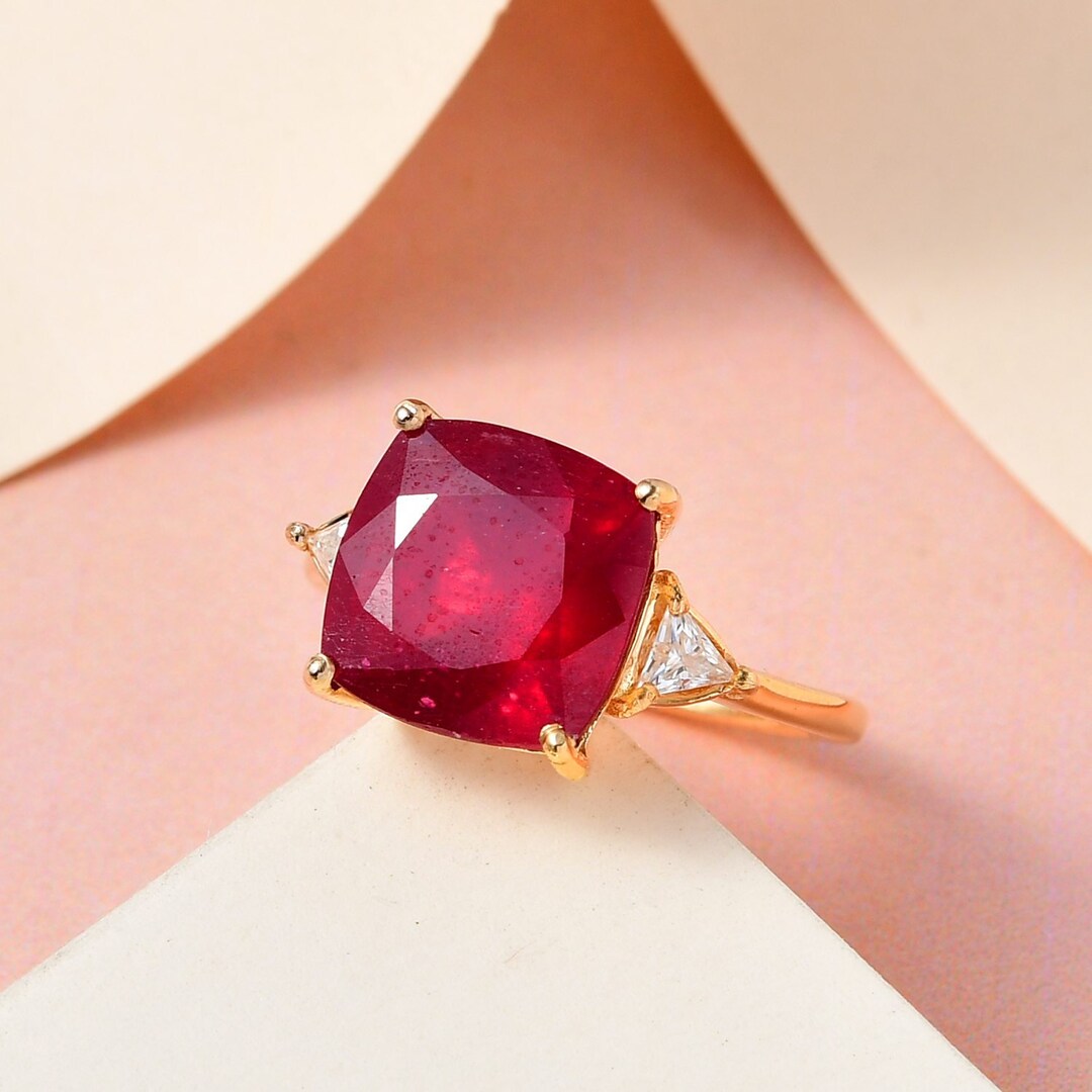 African Ruby Engagement Ring in Vermeil Yellow Gold Over Sterling ...
