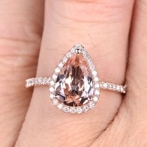 Pear Cut Natural Morganite Wedding Ring in 14K Solid Rose Gold ...