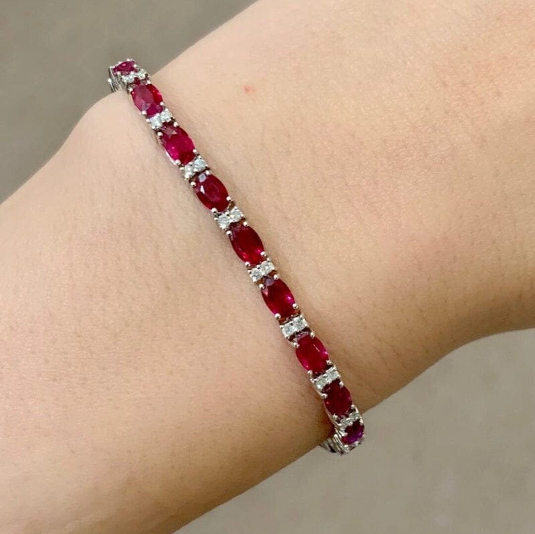 Natural Ruby Tennis Bracelet in Sterling Silver, Ruby Bracelet ...