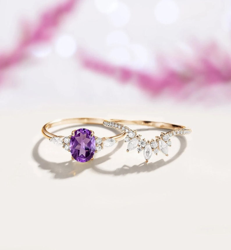 Art Deco Amethyst Engagement Ring Set in Yellow Gold Plated Sterling ...