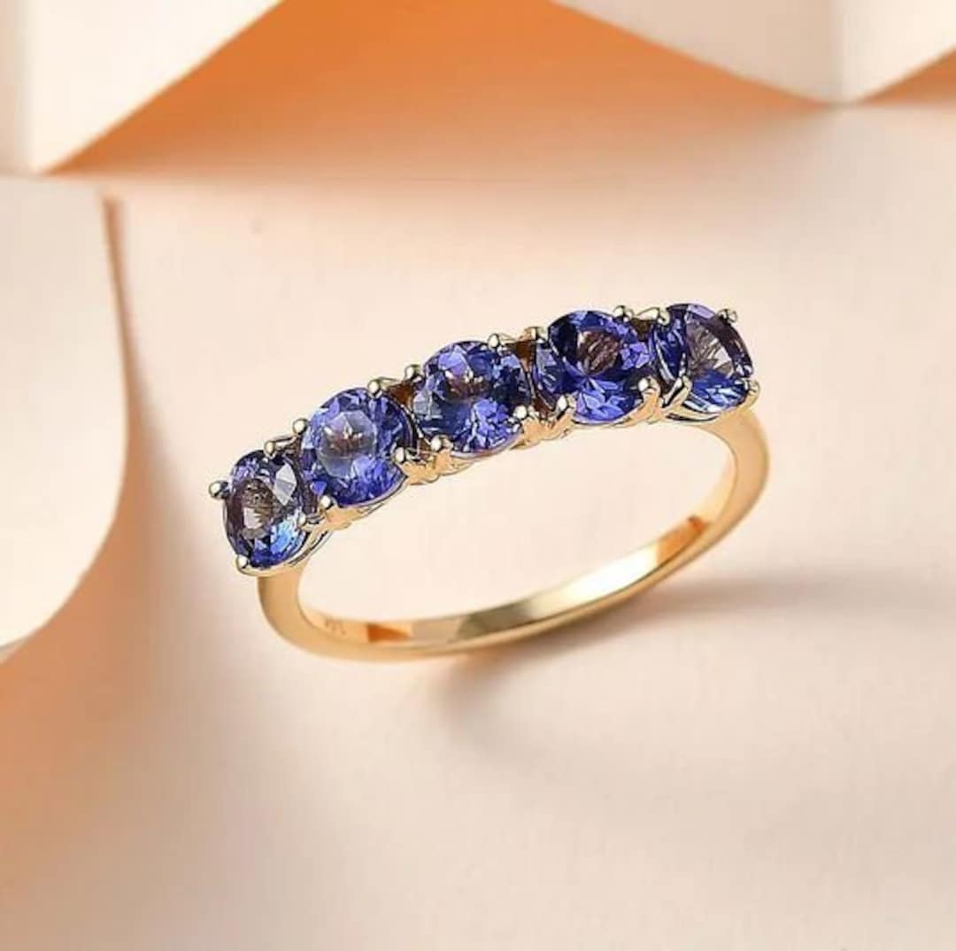 Natural AAAA Tanzanite Wedding Band Ring in 14K Yellow Gold, Tanzanite ...