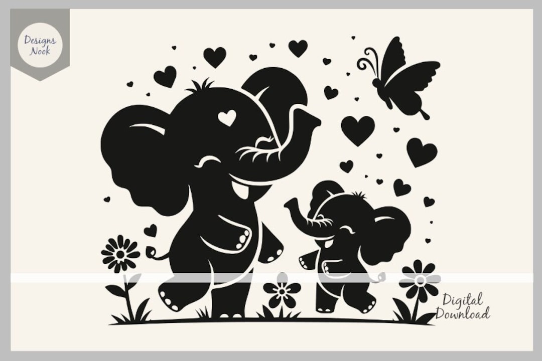 Mother and Baby Elephant Svg, Cute Elephant, Baby Shower Cut File, Mom ...
