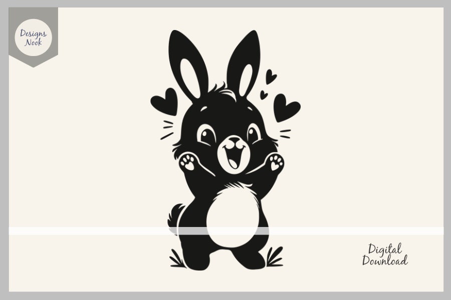 Bunny SVG, Bunny With Hearts Svg, Baby Bunny Svg, Baby Bunny Vector Cut ...