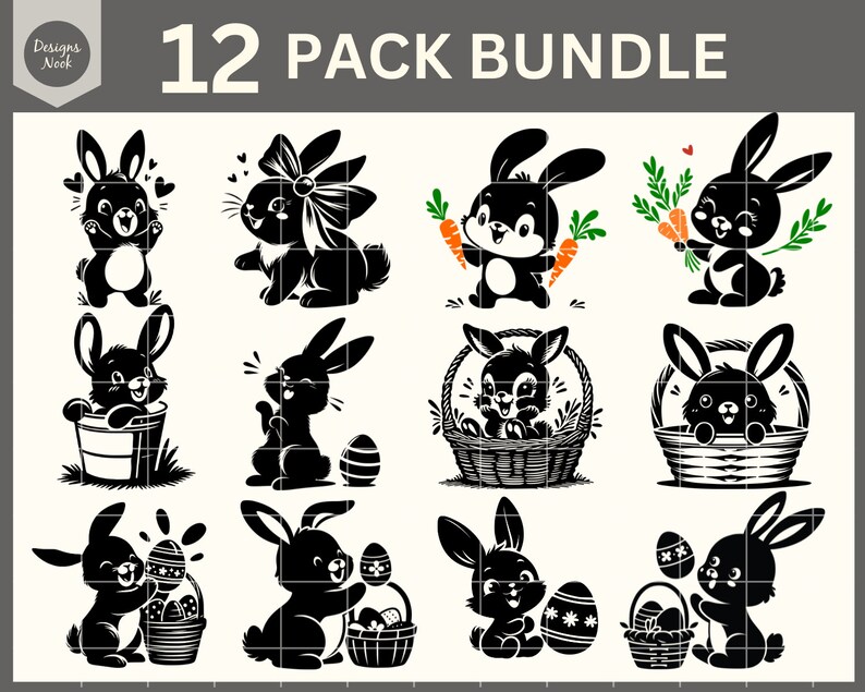 Bunnies SVG Bundle, SVG Files for Cricut, Easter Egg Svg, Baby Rabbit ...