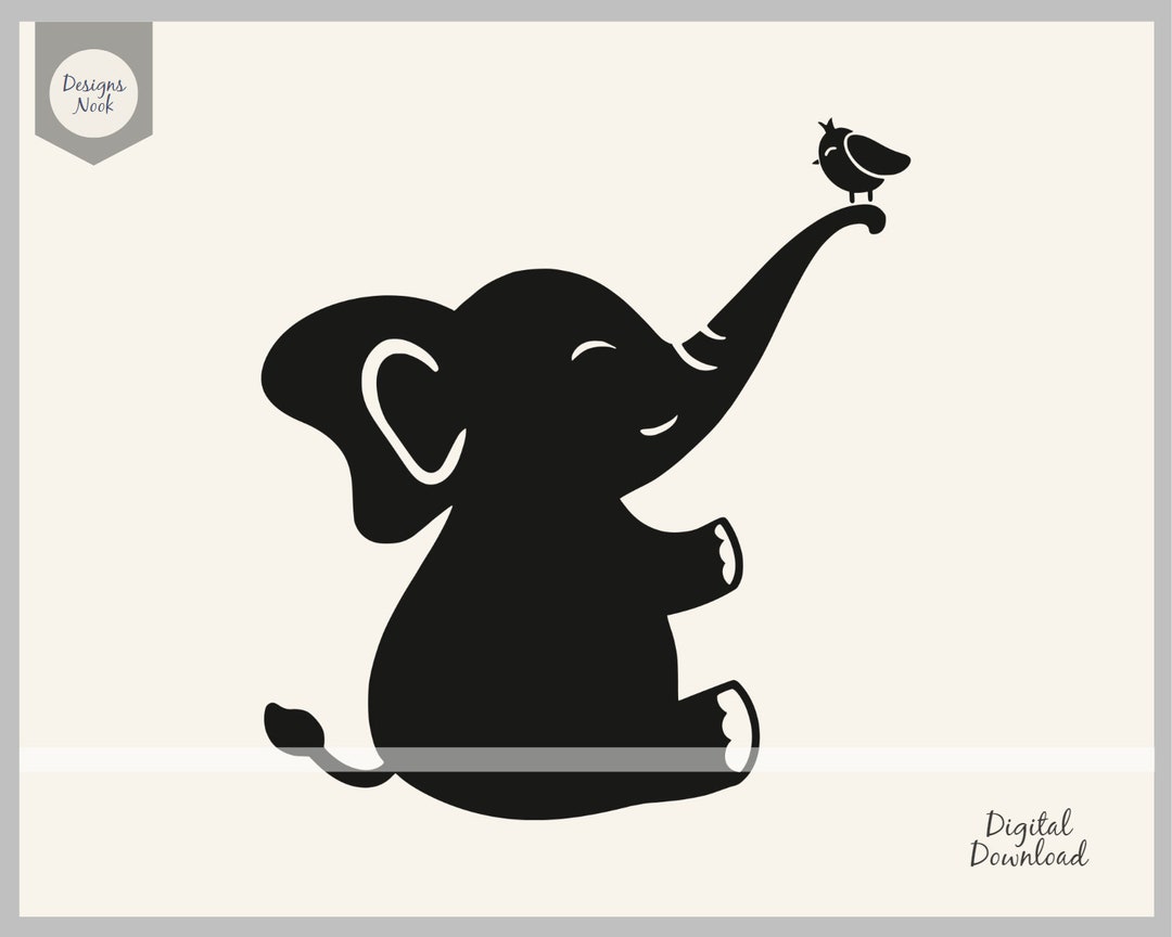 Baby Elephant and Bird Svg, Cute Elephant, Baby Shower Cut File, Cute ...
