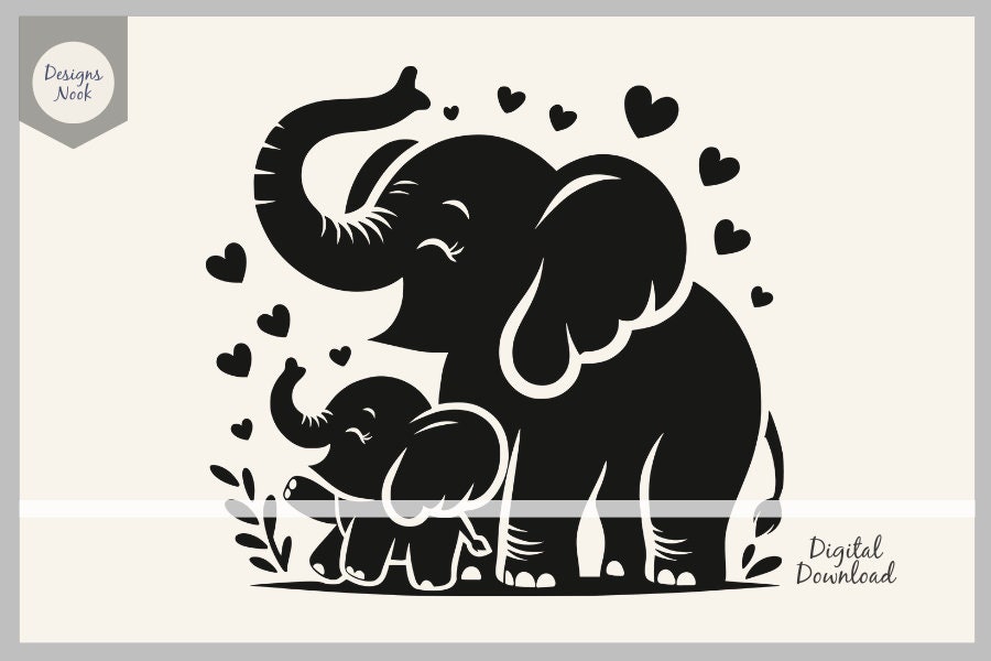 Mother and Baby Elephant Svg, Cute Elephant, Baby Shower Cut File, Mom ...