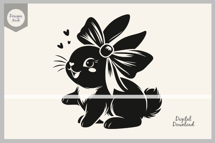 Bunny SVG, Bunny Wearing a Big Bow Svg, Baby Bunny Svg, Baby Bunny ...