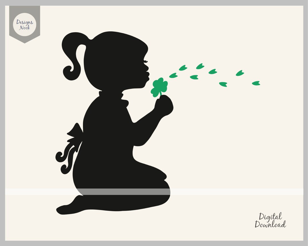 Hand Drawn Girl Svg, Little Girl Svg, Vintage Girl Blowing Clover ...
