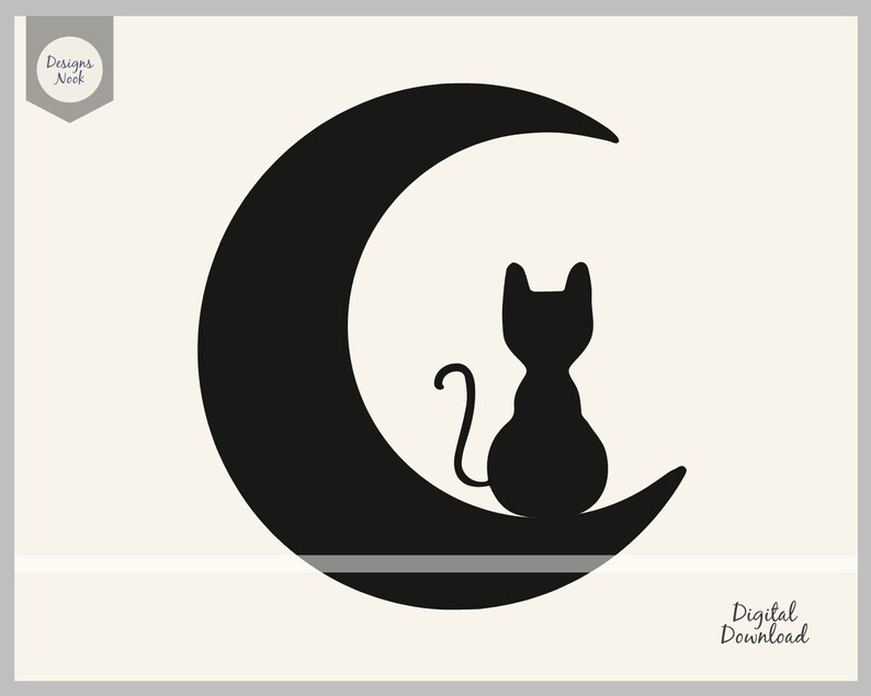 Cute Cat on Moon SVG EPS PNG Digital File Clipart Instant Download ...