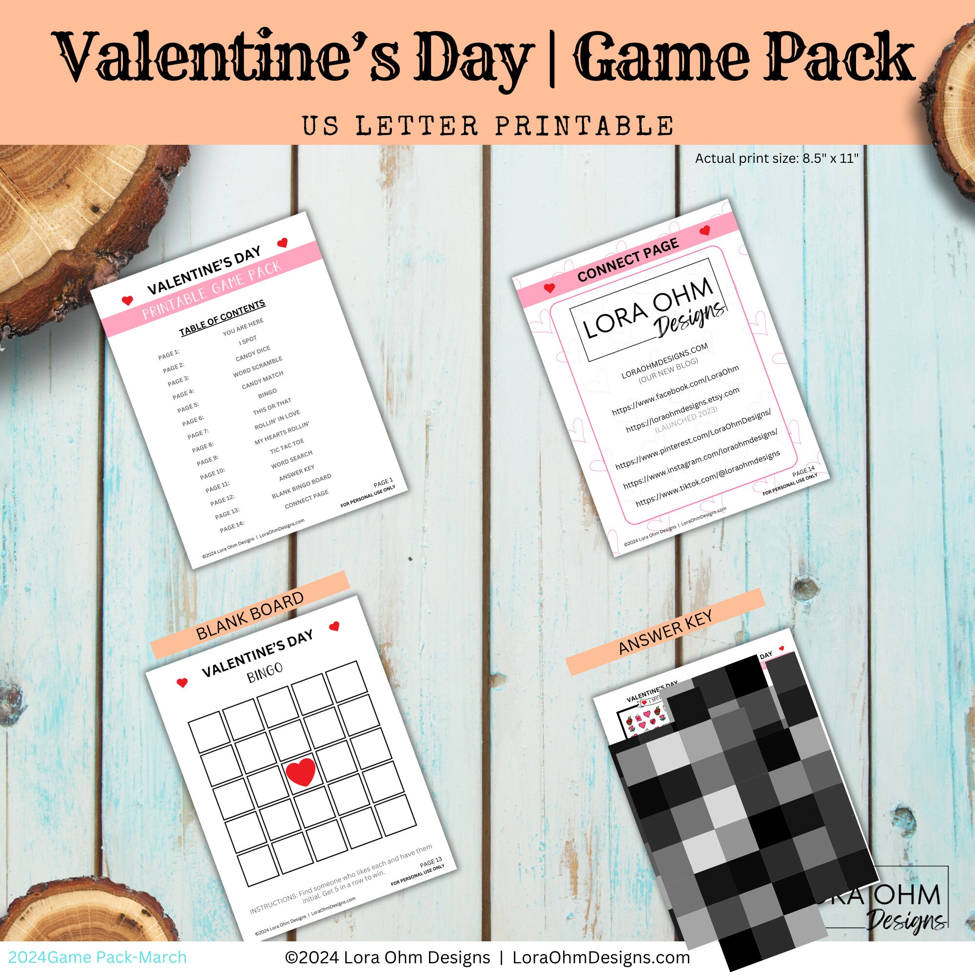 Valentine's Day Printable Game Pack PDF Downloadable Candy Match I Spot ...