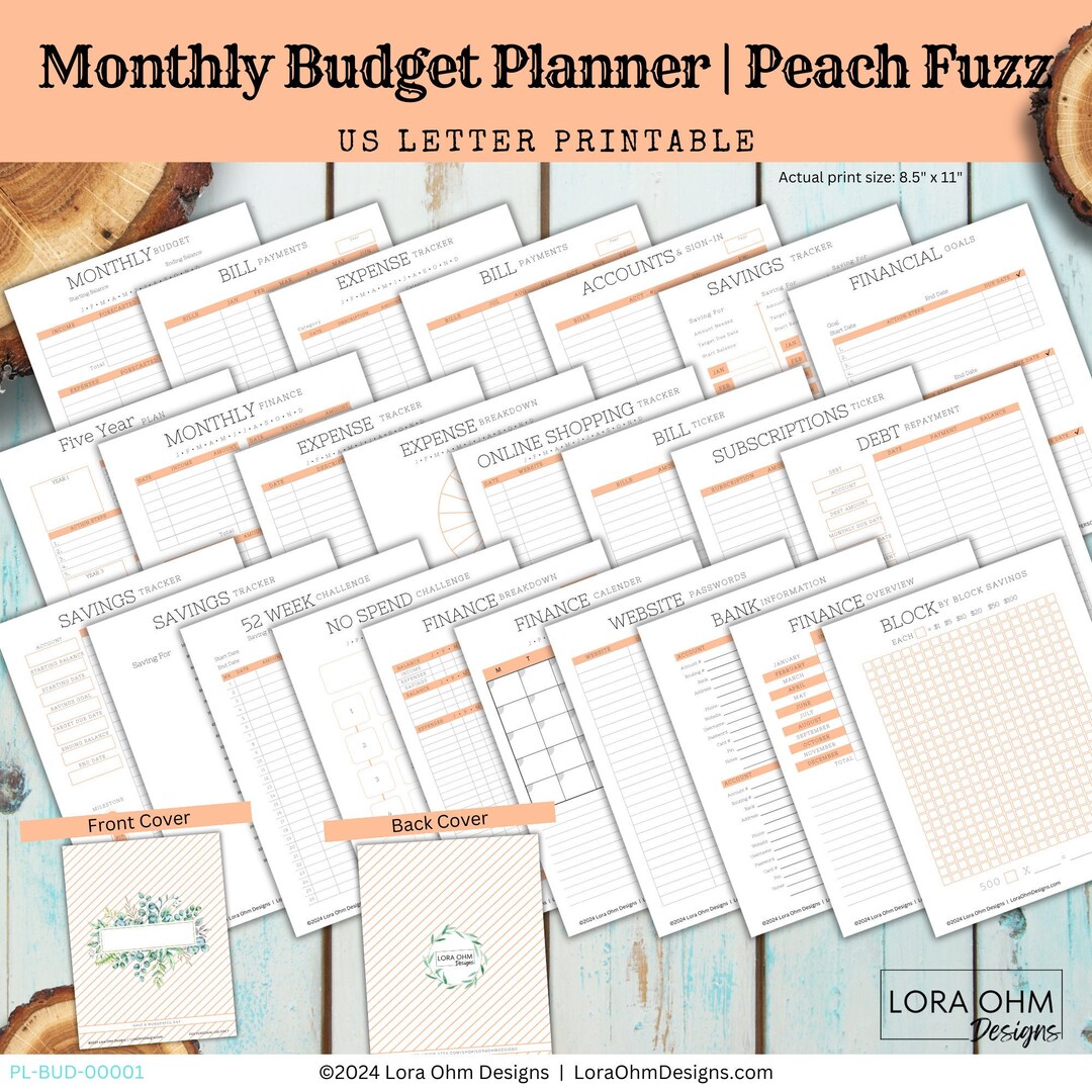 Monthly Budget Planner | Peach Fuzz | Calendar | Undated | US Letter ...