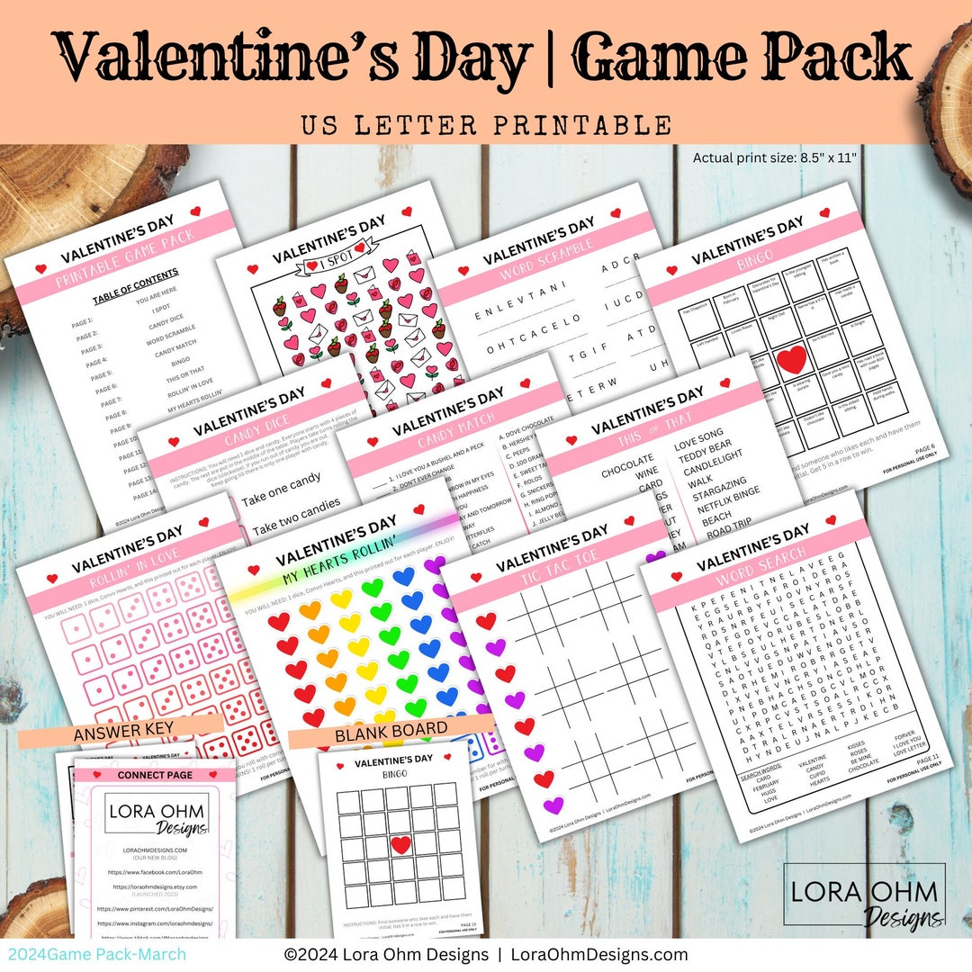 Valentine's Day Printable Game Pack PDF Downloadable Candy Match I Spot ...