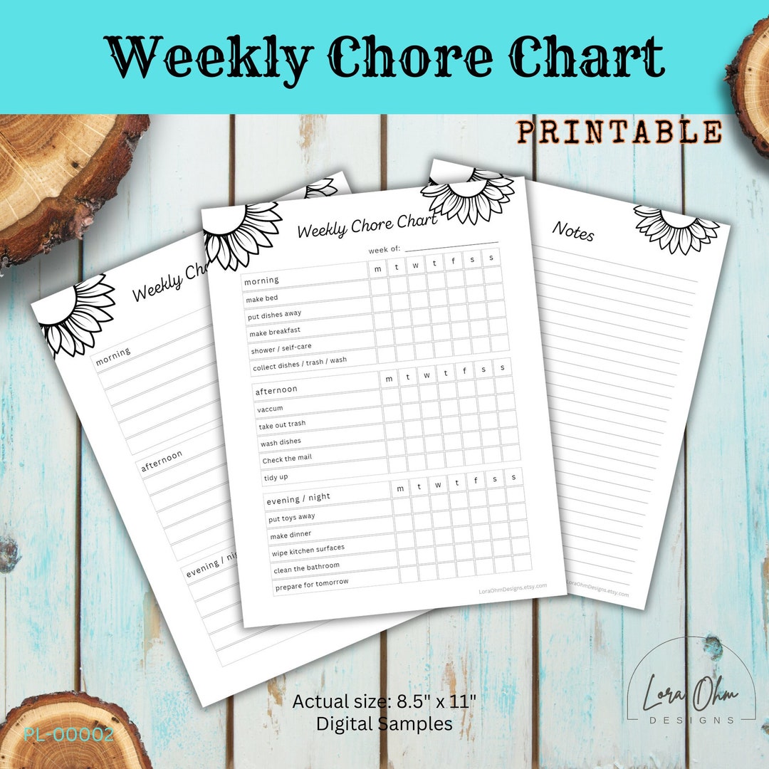Minimalist Weekly Chore Chart | Sunflowers | PDF Download ...