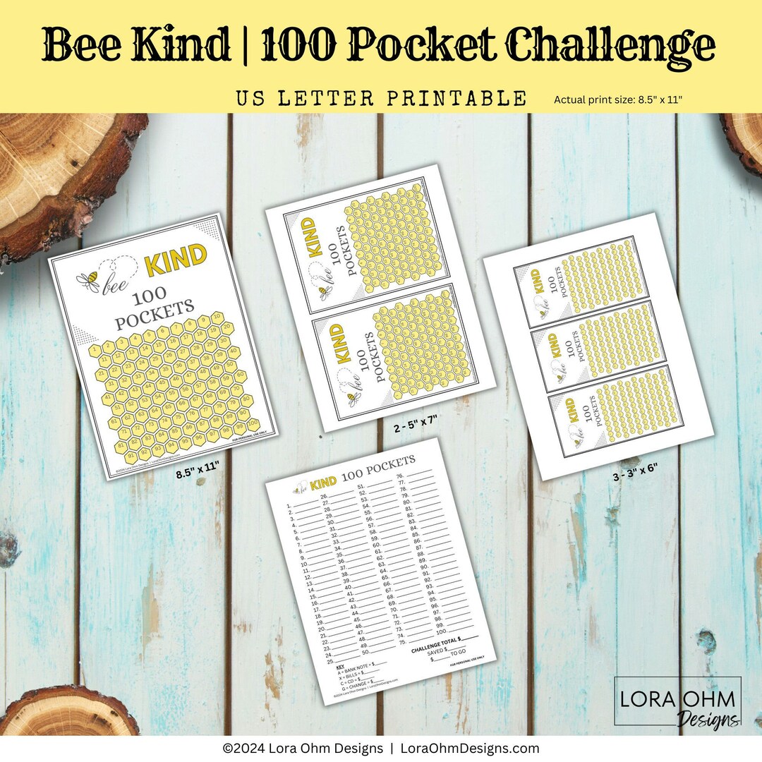 Bee Kind | 100 Pocket Challenge in Multi Sizes | Savings Challenge | 1 ...
