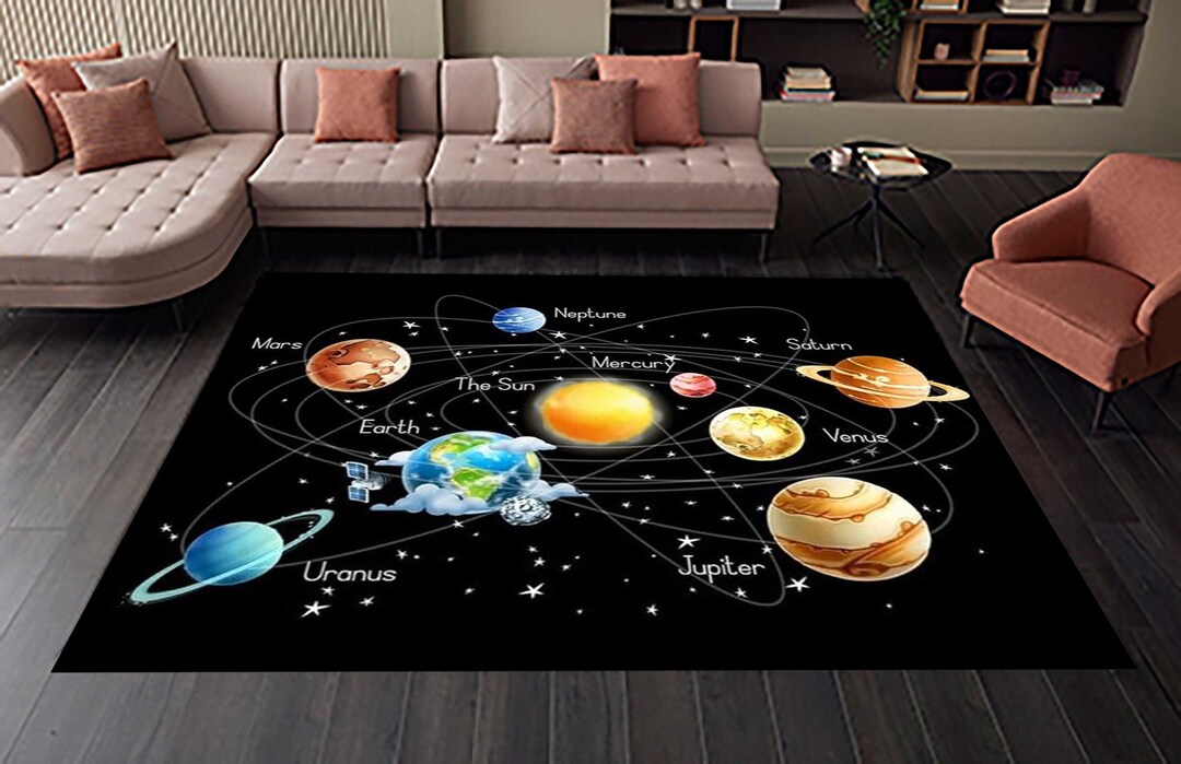 Vibrant Cute Kids Solar System Printed Kids Room Rug, Educational Solar ...