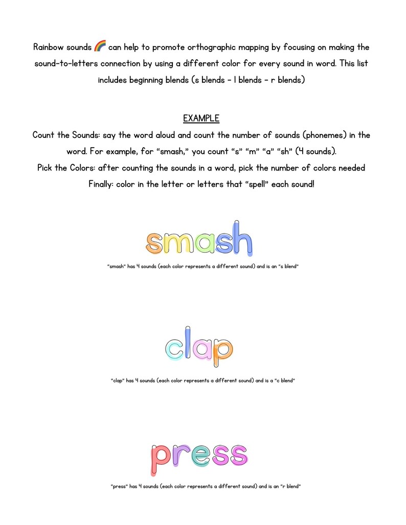 Beginning Blends | Rainbow Sounds Orthographic Mapping | Phoneme to ...