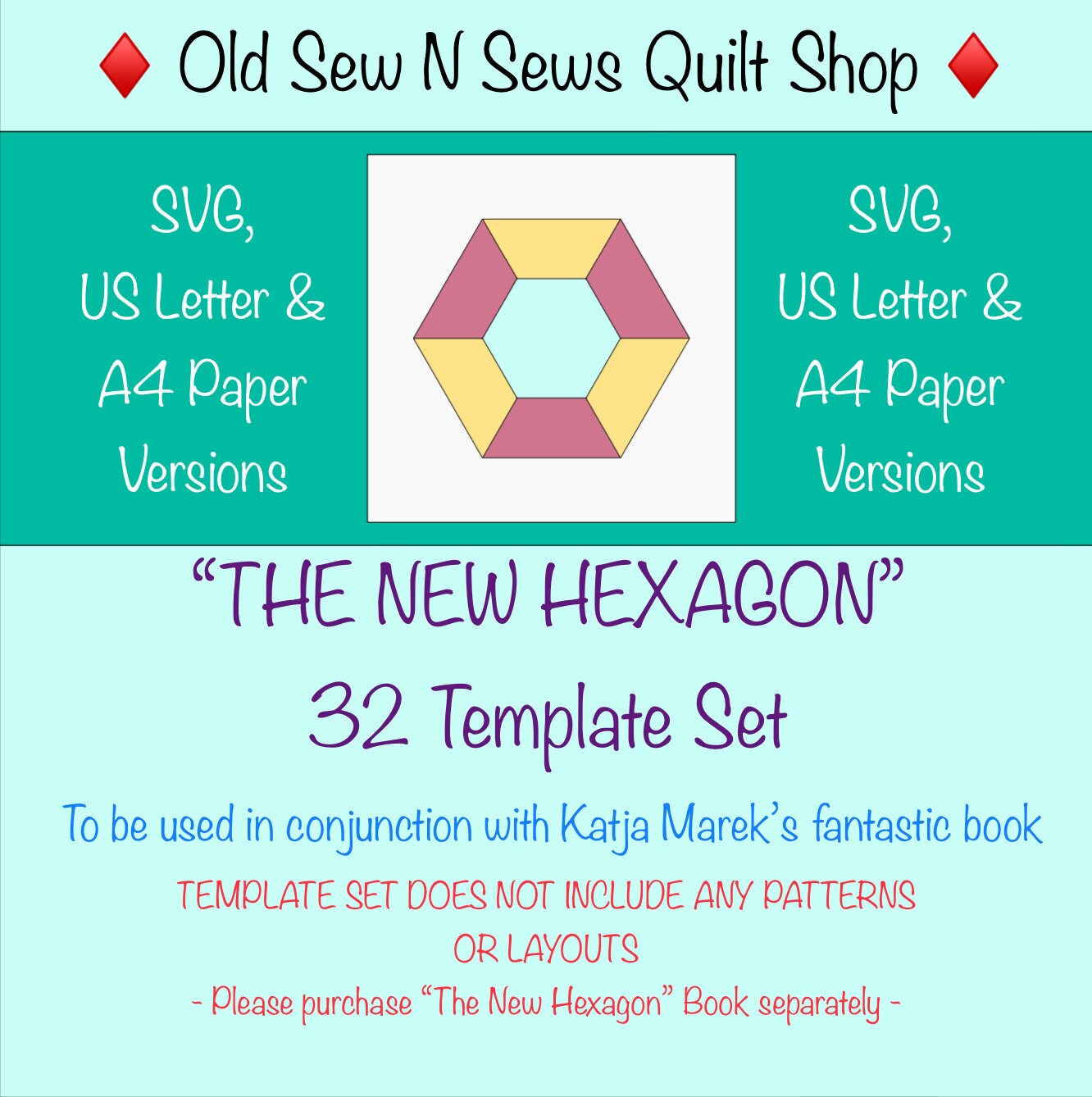 The New Hexagon Book EPP 32 Template Set SVG US Letter & A4 - Etsy ...