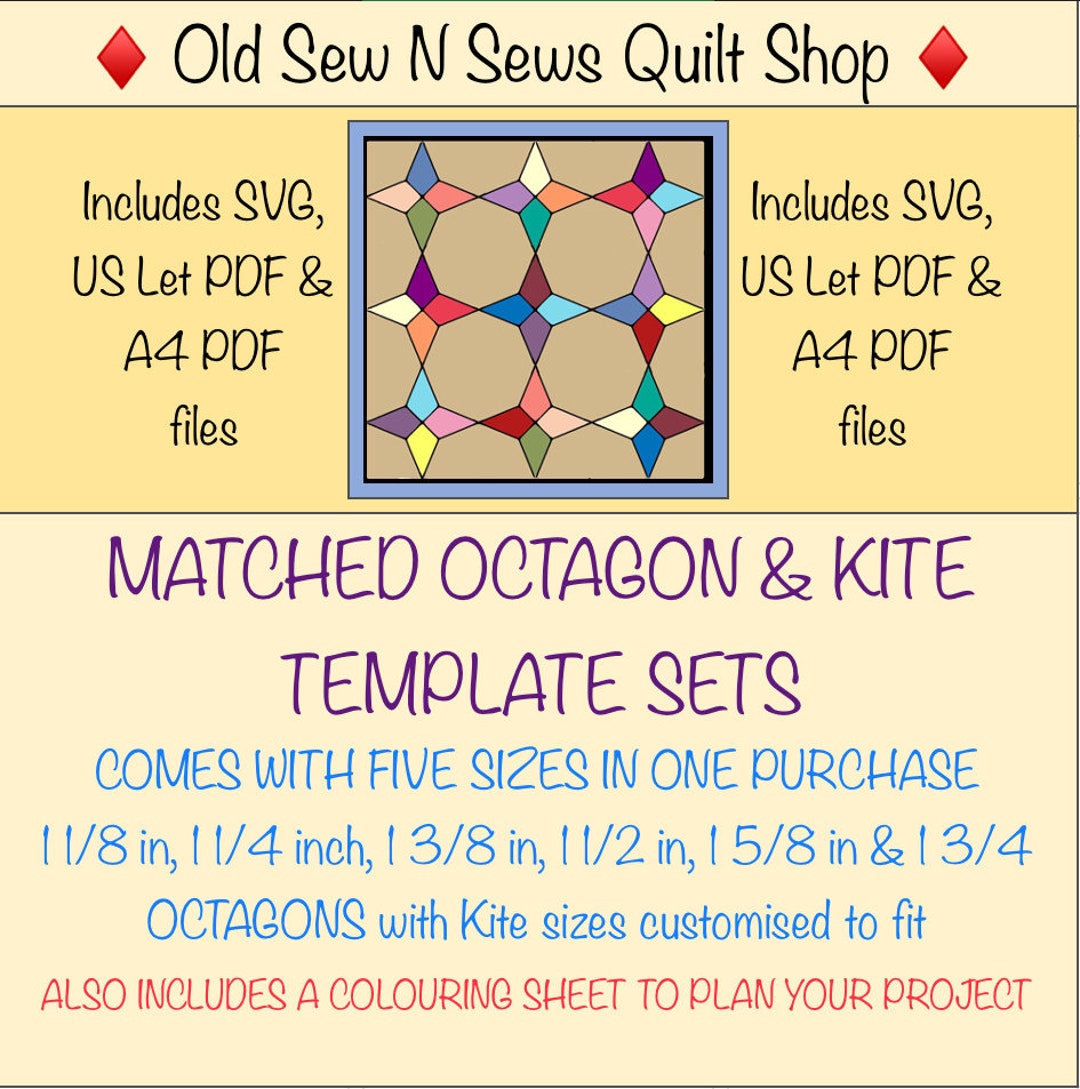 Octagon and Kites EPP Matched Template Set SVG US Letter & - Etsy